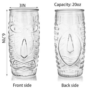 Cedilis 6 Pack 20 Ounce Modern Bar Tiki Glasses Tiki Cup Tiki Mug, Double Old Fashioned Glass, Hawaiian Style Glass, Perfect for Mai Tai, Exotic Zombie Cocktails, Tropical Island Drinks