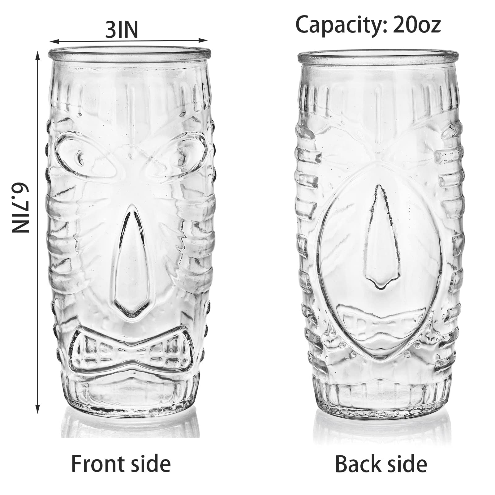 Cedilis 6 Pack 20 Ounce Modern Bar Tiki Glasses Tiki Cup Tiki Mug, Double Old Fashioned Glass, Hawaiian Style Glass, Perfect for Mai Tai, Exotic Zombie Cocktails, Tropical Island Drinks