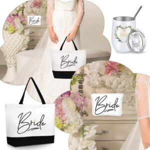 3 Pieces Bride Gifts 12oz Bride Tumbler Cup Stainless Steel Drink Cup with Straw Brush Bride Makeup Cosmetic Bag and Tote Bag for Wedding Bachelorette Bridal Shower Engagement Party Favors