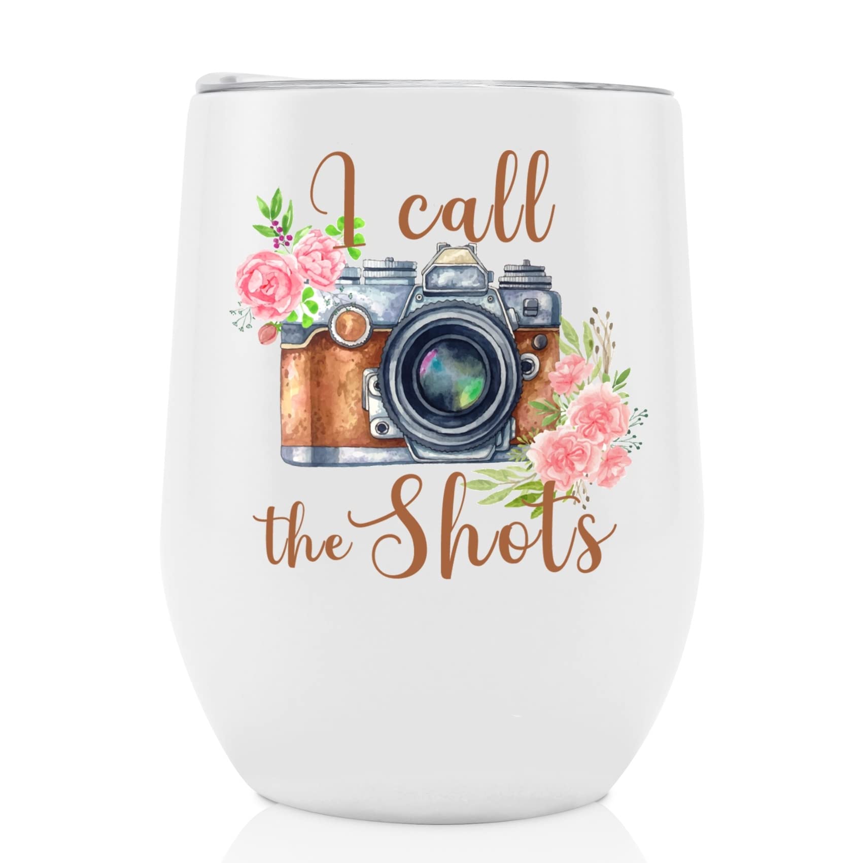 Onebttl Photography Gifts for Photographers for Women, 12oz Stainless Steel Insulated Wine Tumbler Mug with Lid - White