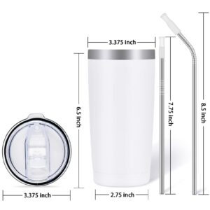 Futtumy Stainless Steel Travel Tumbler, 20 Oz Tumbler with 2 Lids and Straws, Insulated Coffee Tumbler, Double Wall Travel Tumbler, Thermal Cup, Powder Coated Coffee Cup for Hot Cold Drinks (White)