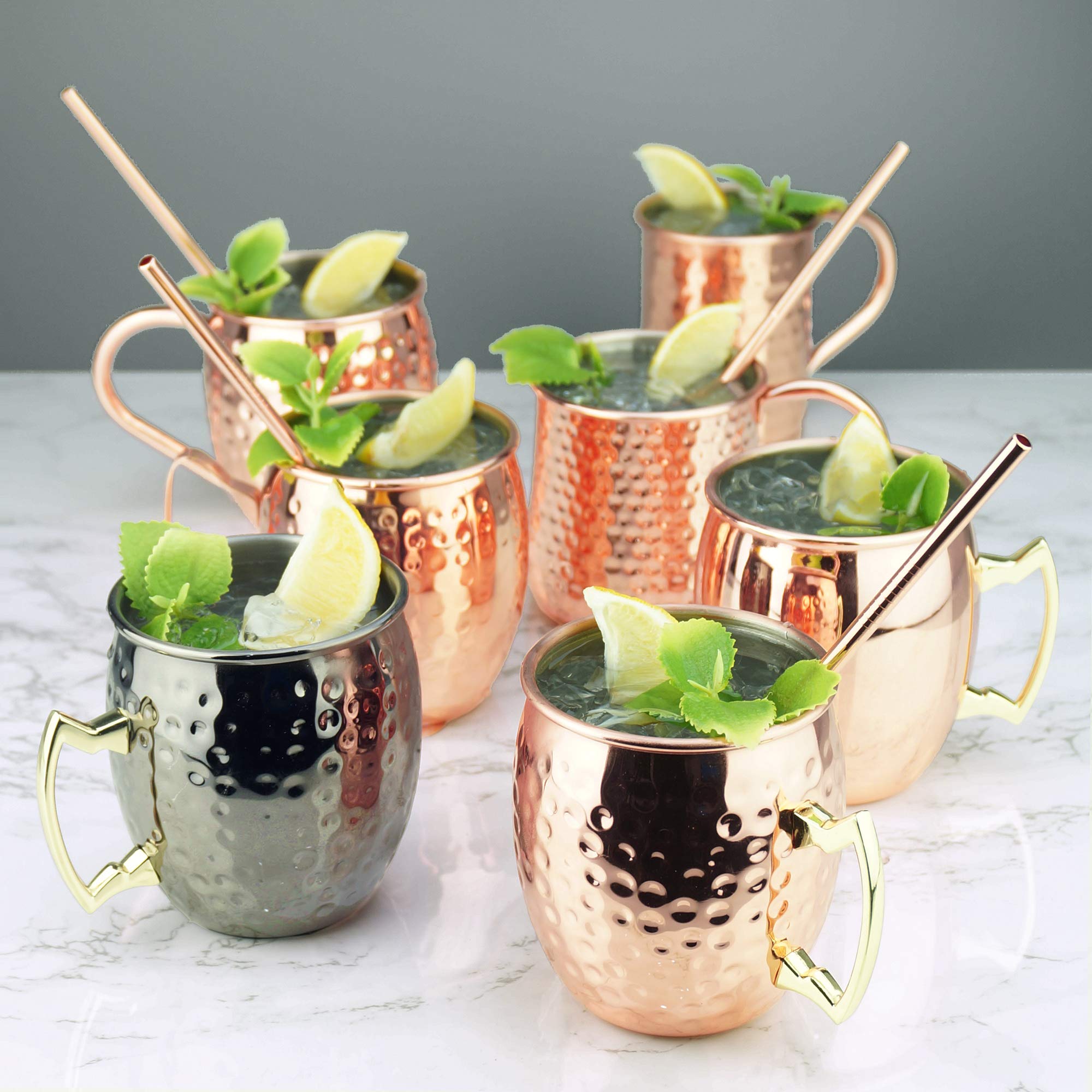 PG Copper/Rose Gold Plated Stainless Steel Moscow Mule Mug - Bar Gift Set 4 - Factory Direct (19 oz) - Authentic Traditional Design - Smooth Finish Original Brass Handle!