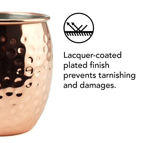 PG Copper/Rose Gold Plated Stainless Steel Moscow Mule Mug - Bar Gift Set 4 - Factory Direct (19 oz) - Authentic Traditional Design - Smooth Finish Original Brass Handle!