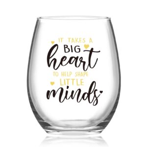 modwnfy it takes a big heart to help shape little minds stemless wine glass, teacher’s day gift teacher appreciation week gift birthday gift for her him teacher professor teaching assistant, 15 oz