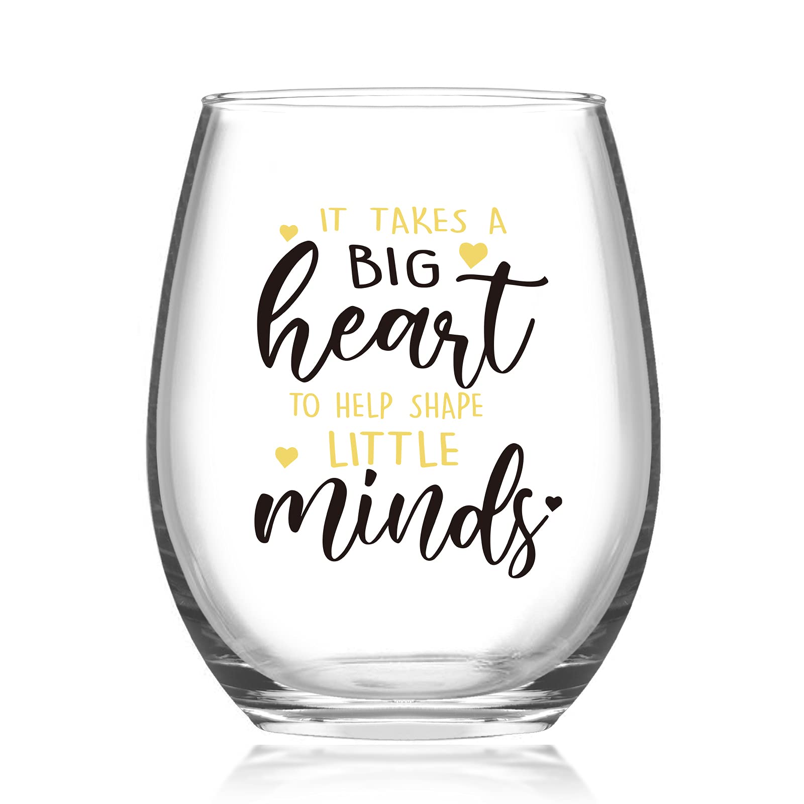 Modwnfy It Takes A Big Heart To Help Shape Little Minds Stemless Wine Glass, Teacher’s Day Gift Teacher Appreciation Week Gift Birthday Gift for Her Him Teacher Professor Teaching Assistant, 15 Oz