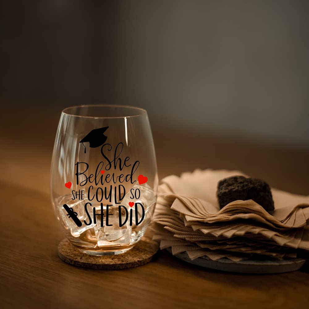 Perfectinsoy She Believed She Could so She Did Wine Glass with Gift Box, Inspirational Gifts for Women, Congratulations Gifts for Women, College Gifts for Girls, New Job Gifts, Boss Thanksgiving Gifts