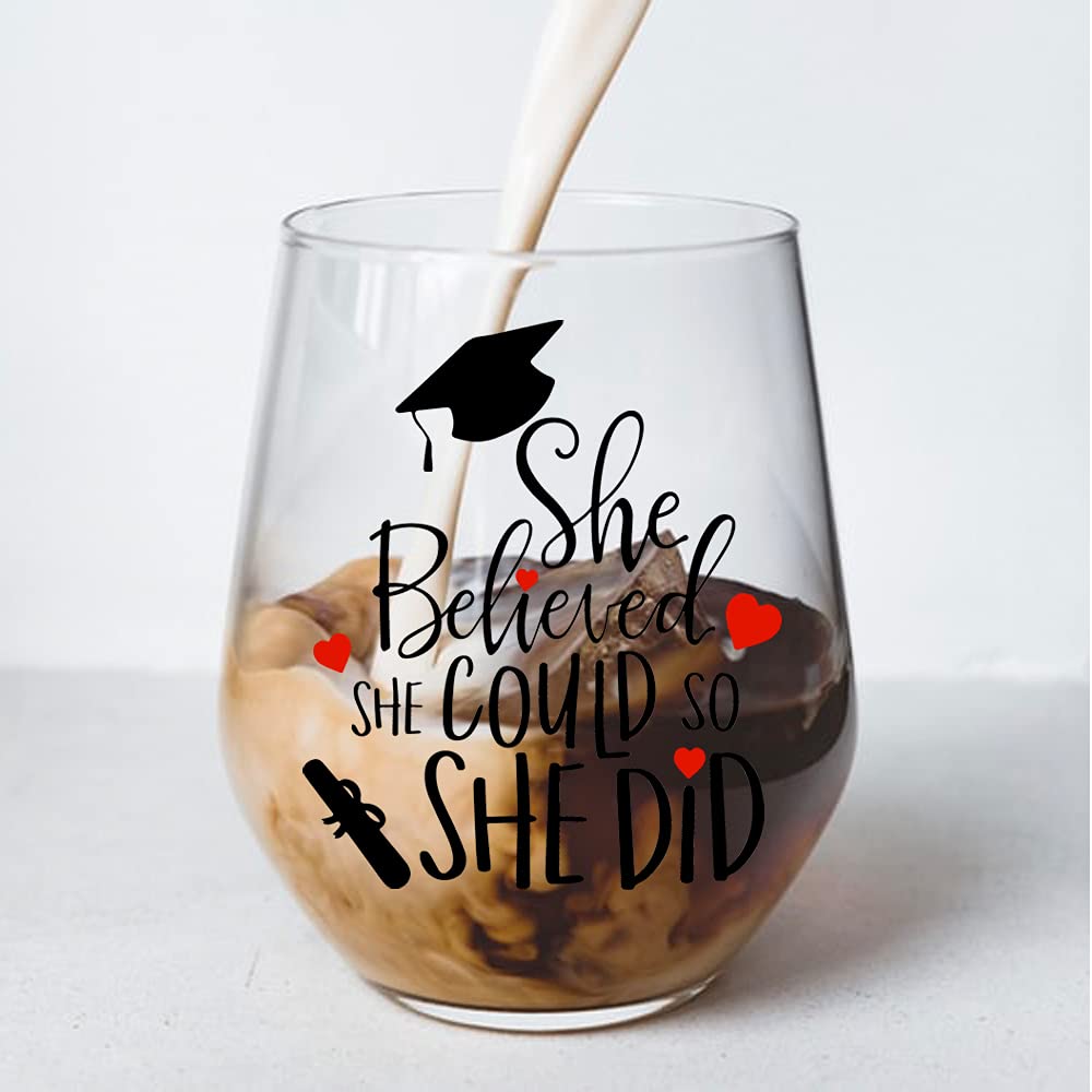 Perfectinsoy She Believed She Could so She Did Wine Glass with Gift Box, Inspirational Gifts for Women, Congratulations Gifts for Women, College Gifts for Girls, New Job Gifts, Boss Thanksgiving Gifts