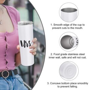 Mr and Mrs Stainless Steel Skinny Tumbler Set, Insulated Travel Tumbler, Gifts for Newlyweds Couples Wife, Wedding Engagement Bridal Shower, 20 Oz Slim Water Tumbler with Lid Straw, Black and White