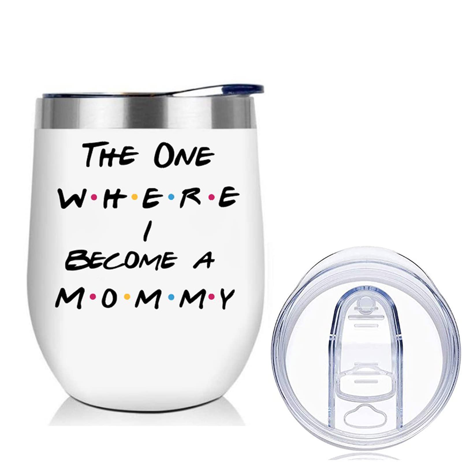 CUREUCH Mother To Be Gifts,The One Where I Become A Mommy，New Mommy Gift, Best Gift for Mother's Day Birthday New Pregnancy Baby Shower Christmas, 12 Oz Stainless Steel Wine Tumbler