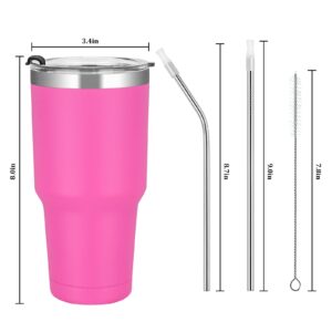 Lifecapido 30oz Stainless Steel Tumbler, Insulated Coffee Tumbler Cup, Double Wall Vacuum Insulated Travel Tumbler with Lid and Straw, Powder Coated Travel Mug for Hot or Cold Drinks, Bright Pink