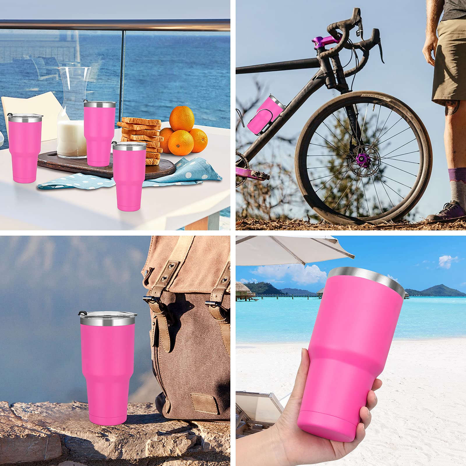 Lifecapido 30oz Stainless Steel Tumbler, Insulated Coffee Tumbler Cup, Double Wall Vacuum Insulated Travel Tumbler with Lid and Straw, Powder Coated Travel Mug for Hot or Cold Drinks, Bright Pink