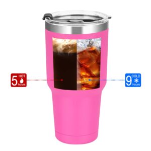 Lifecapido 30oz Stainless Steel Tumbler, Insulated Coffee Tumbler Cup, Double Wall Vacuum Insulated Travel Tumbler with Lid and Straw, Powder Coated Travel Mug for Hot or Cold Drinks, Bright Pink