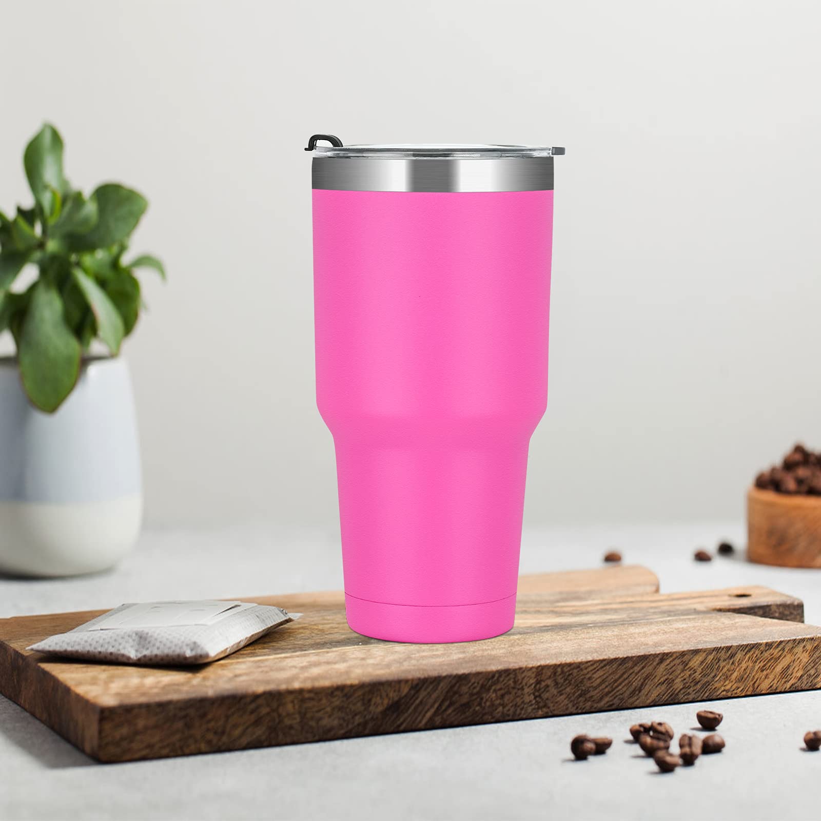 Lifecapido 30oz Stainless Steel Tumbler, Insulated Coffee Tumbler Cup, Double Wall Vacuum Insulated Travel Tumbler with Lid and Straw, Powder Coated Travel Mug for Hot or Cold Drinks, Bright Pink