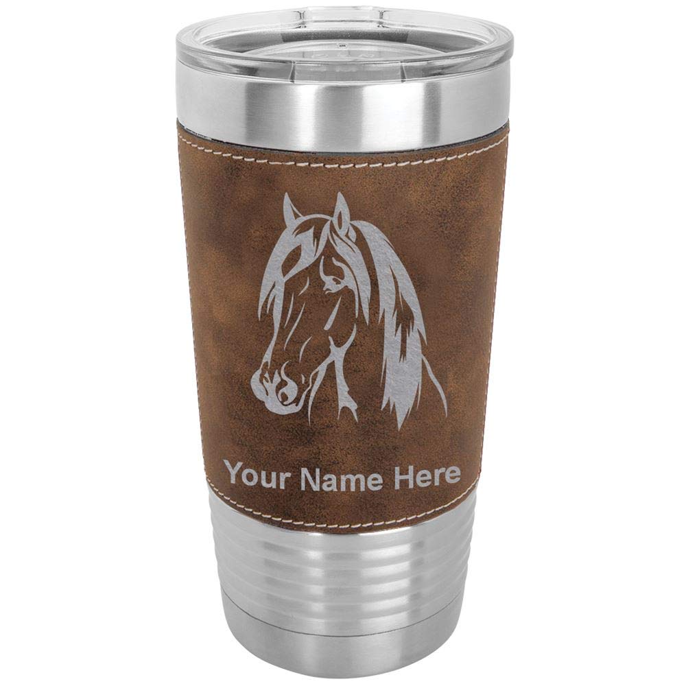 LaserGram 20oz Vacuum Insulated Tumbler Mug, Horse Head 1, Personalized Engraving Included (Faux Leather, Rustic)