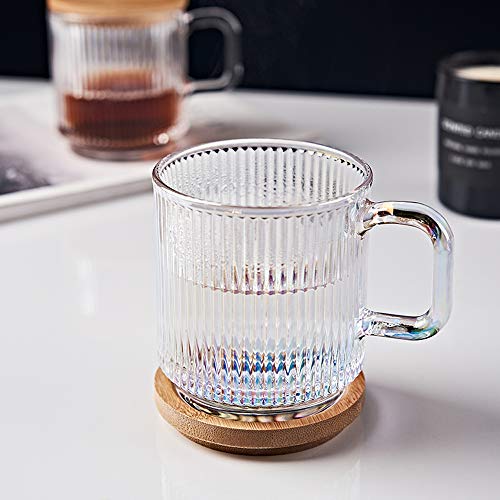 Yalucky Clear Iridescent Coffee Mug with Lid and Sakura Spoon Tea Cups Glass Mugs Pretty Cute Mug for Milk Latte Chocolate Juice Water for Women Men Birthday Christmas (white)