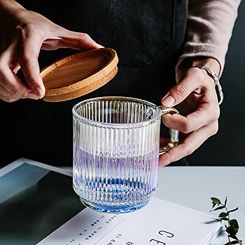 Yalucky Clear Iridescent Coffee Mug with Lid and Sakura Spoon Tea Cups Glass Mugs Pretty Cute Mug for Milk Latte Chocolate Juice Water for Women Men Birthday Christmas (white)