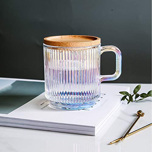 Yalucky Clear Iridescent Coffee Mug with Lid and Sakura Spoon Tea Cups Glass Mugs Pretty Cute Mug for Milk Latte Chocolate Juice Water for Women Men Birthday Christmas (white)