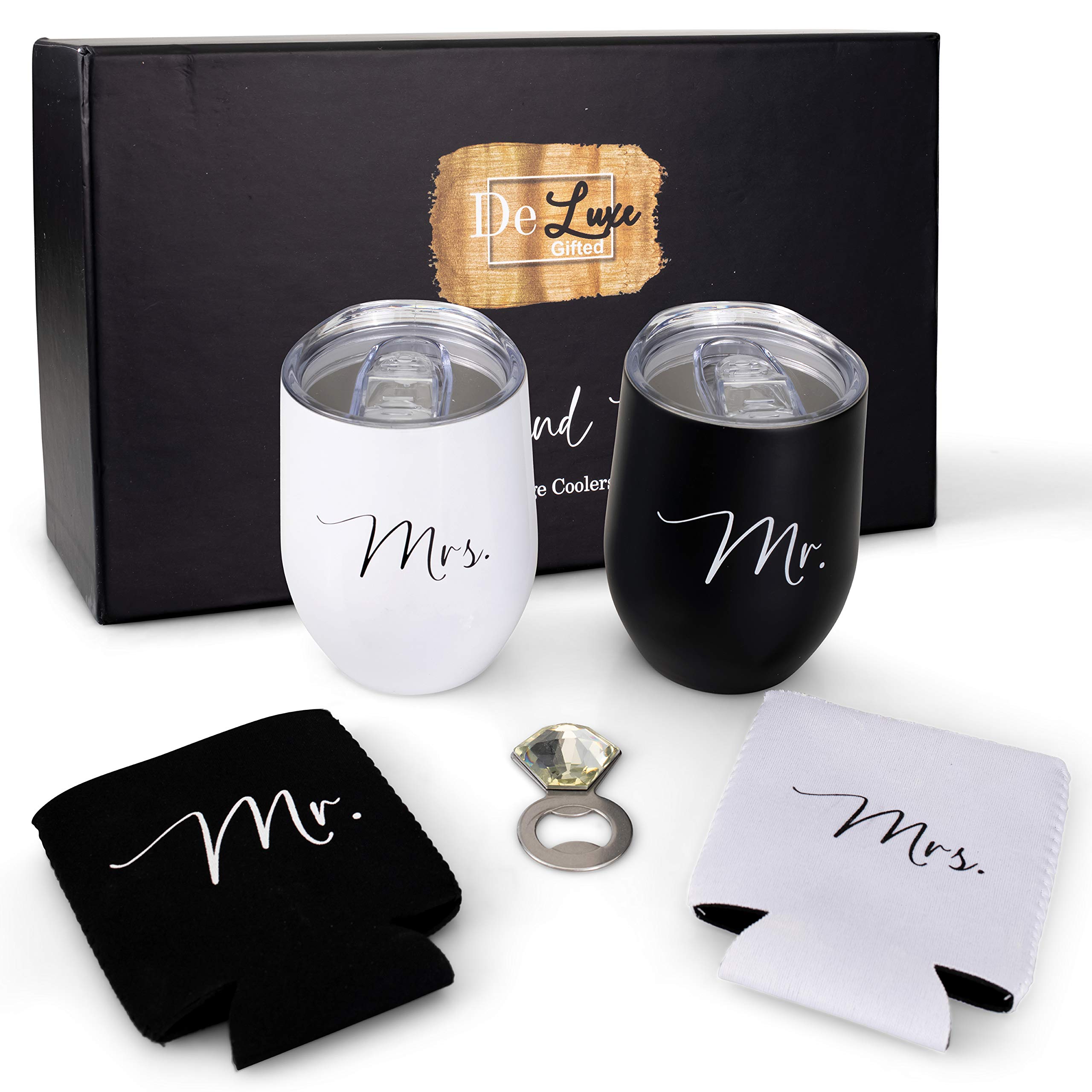 DeLuxe Gifted Mr and Mrs Wine Tumblers, Wedding Presents for Newlyweds, Mr and Mrs Gifts, Bridal Shower Gifts, Wedding Gifts For Husband & Wife - Gift For Couple, Wedding, His and Her Gifts