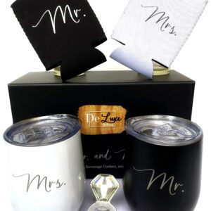 DeLuxe Gifted Mr and Mrs Wine Tumblers, Wedding Presents for Newlyweds, Mr and Mrs Gifts, Bridal Shower Gifts, Wedding Gifts For Husband & Wife - Gift For Couple, Wedding, His and Her Gifts