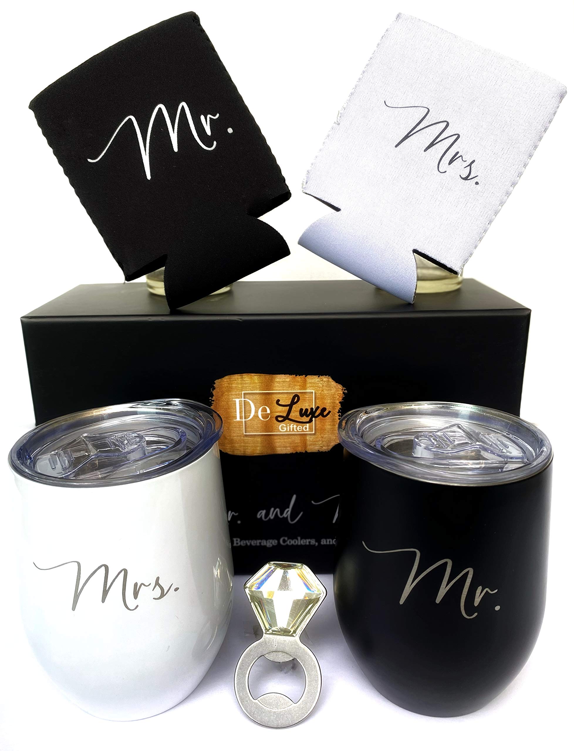 DeLuxe Gifted Mr and Mrs Wine Tumblers, Wedding Presents for Newlyweds, Mr and Mrs Gifts, Bridal Shower Gifts, Wedding Gifts For Husband & Wife - Gift For Couple, Wedding, His and Her Gifts