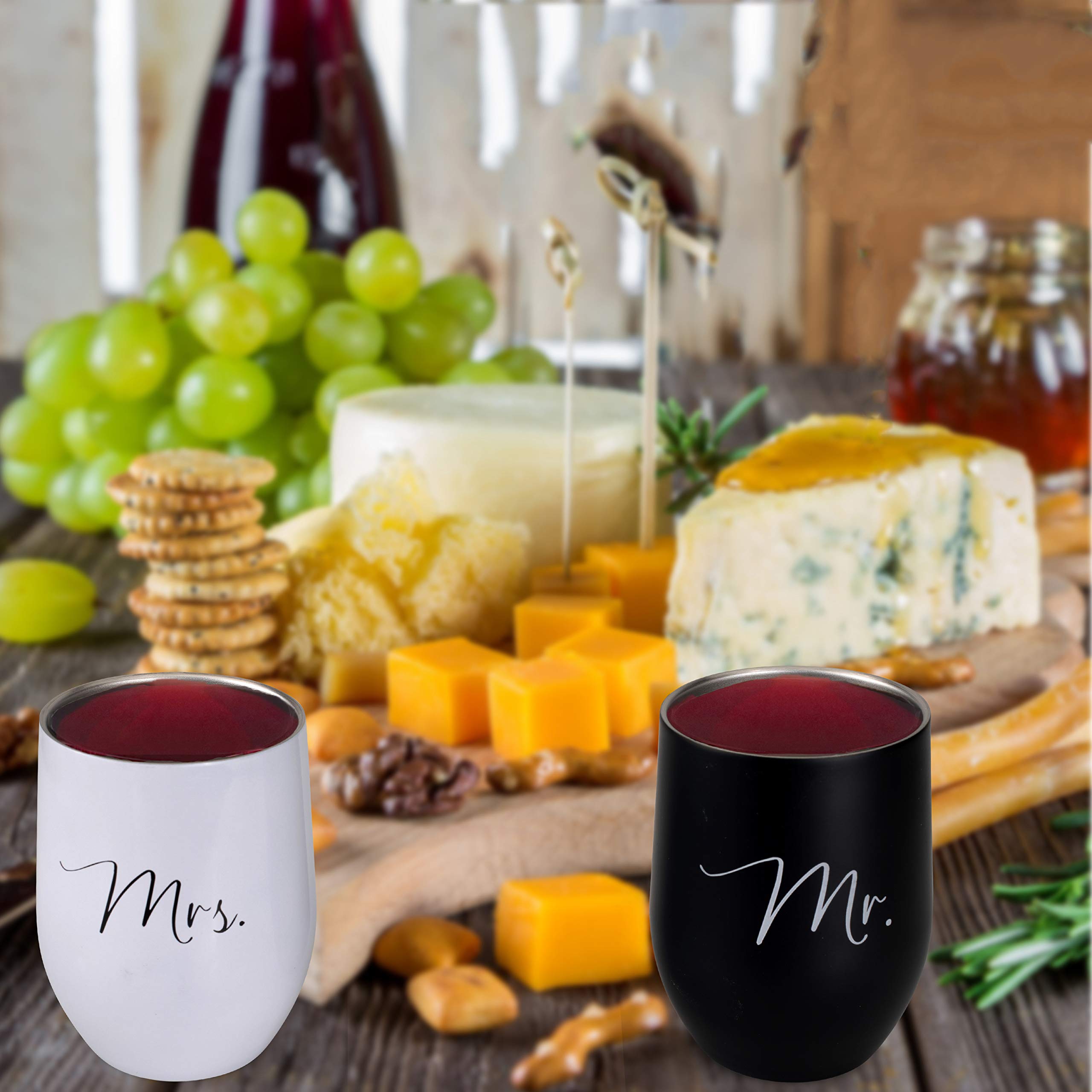 DeLuxe Gifted Mr and Mrs Wine Tumblers, Wedding Presents for Newlyweds, Mr and Mrs Gifts, Bridal Shower Gifts, Wedding Gifts For Husband & Wife - Gift For Couple, Wedding, His and Her Gifts