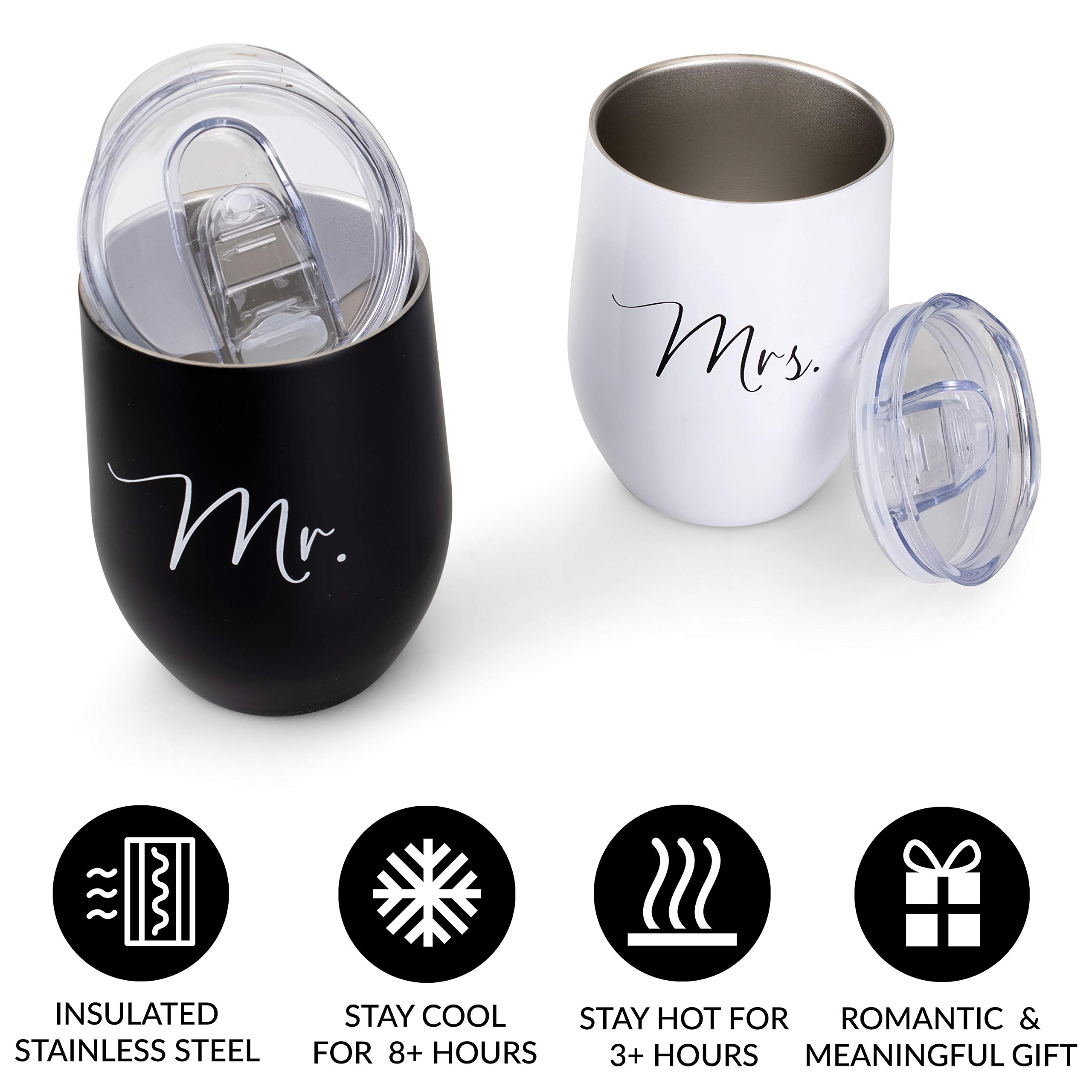 DeLuxe Gifted Mr and Mrs Wine Tumblers, Wedding Presents for Newlyweds, Mr and Mrs Gifts, Bridal Shower Gifts, Wedding Gifts For Husband & Wife - Gift For Couple, Wedding, His and Her Gifts