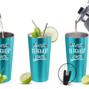 Fancyfams, Teacher Tumbler, 22oz Stainless Steel Mug, Teacher Gifts for Women - Teacher Appreciation Gifts - Gifts for Teachers on Birthday (Best Teacher Ever 22oz - Turquoise)