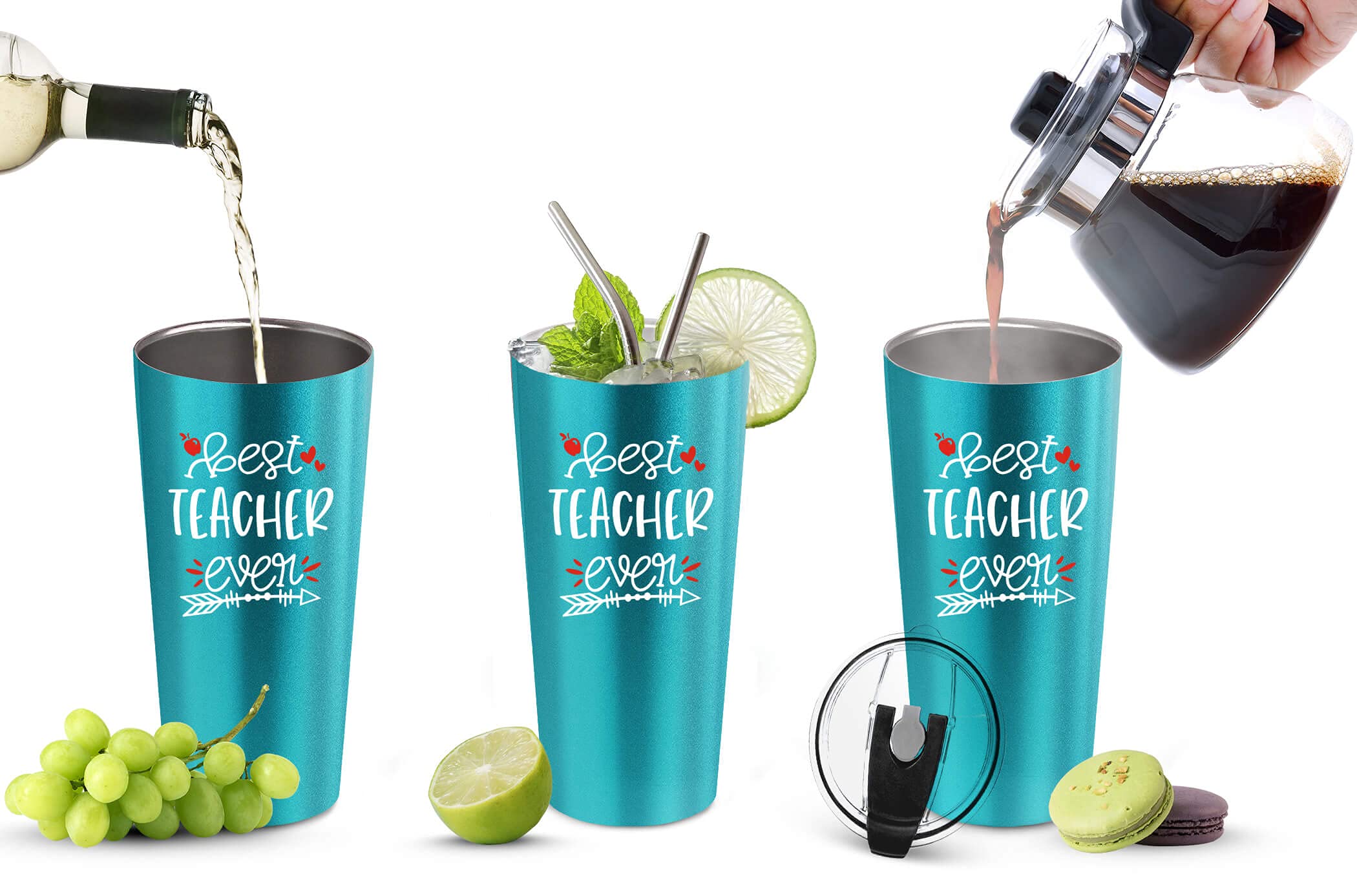 Fancyfams, Teacher Tumbler, 22oz Stainless Steel Mug, Teacher Gifts for Women - Teacher Appreciation Gifts - Gifts for Teachers on Birthday (Best Teacher Ever 22oz - Turquoise)