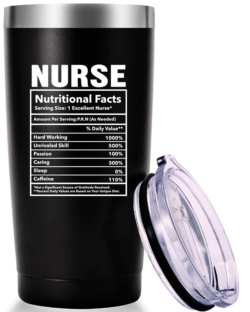 AMZUShome Nurse Nutritional Facts Mug.Nurses Week,Nurse Practitioner,Nurse Appreciation,Nursing School Graduation Gifts.Birthday,Christmas Gifts for Nurse Tumbler(20oz Black)