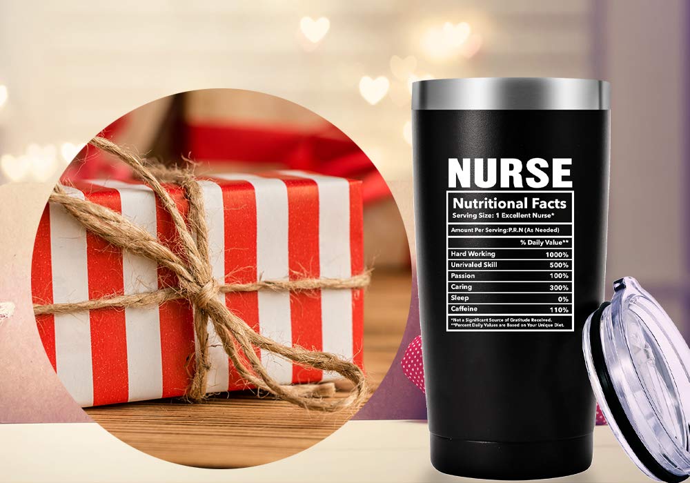 AMZUShome Nurse Nutritional Facts Mug.Nurses Week,Nurse Practitioner,Nurse Appreciation,Nursing School Graduation Gifts.Birthday,Christmas Gifts for Nurse Tumbler(20oz Black)