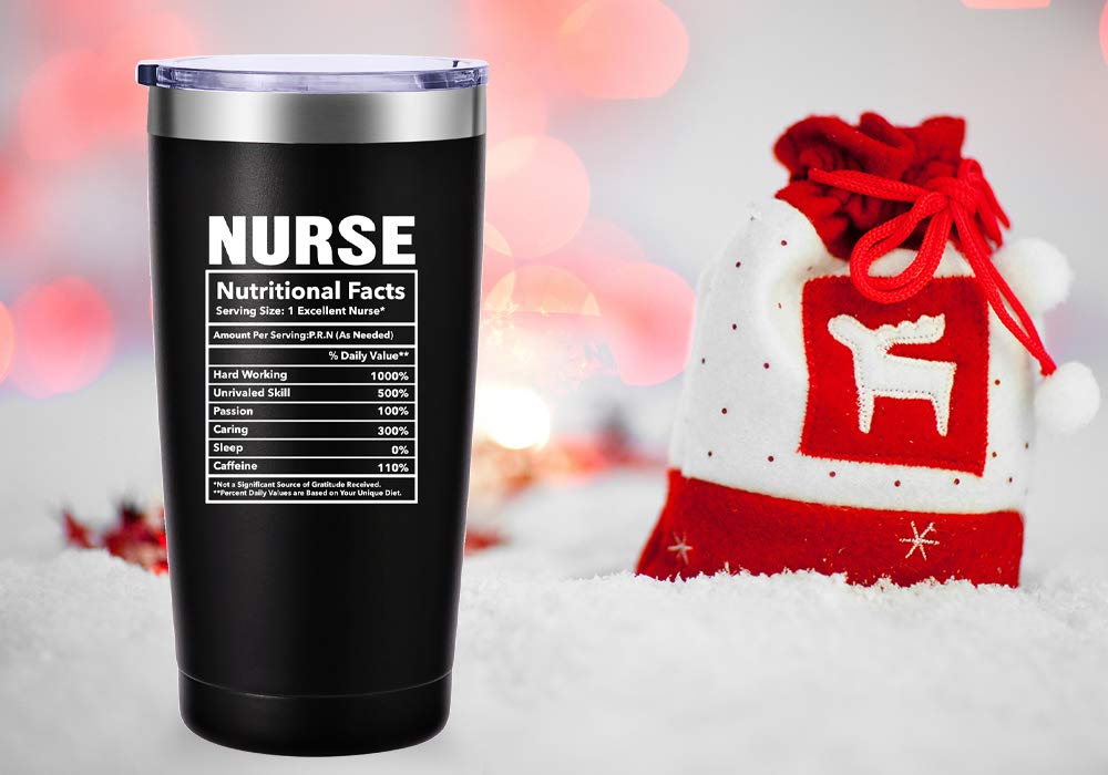 AMZUShome Nurse Nutritional Facts Mug.Nurses Week,Nurse Practitioner,Nurse Appreciation,Nursing School Graduation Gifts.Birthday,Christmas Gifts for Nurse Tumbler(20oz Black)