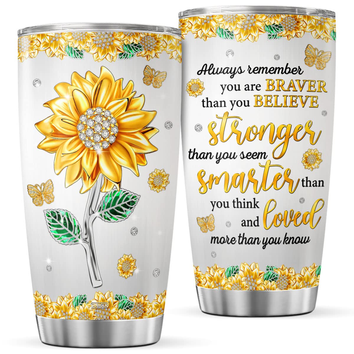 CUBICER Sunflower Tumbler 20 Oz With Lid Flower Stainless Steel Insulated Theme Coffee Travel Floral Mug Cup Drinking Glasses For Girls Mother Daughter Women On Holiday Birthday