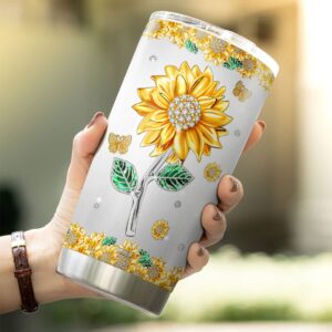 CUBICER Sunflower Tumbler 20 Oz With Lid Flower Stainless Steel Insulated Theme Coffee Travel Floral Mug Cup Drinking Glasses For Girls Mother Daughter Women On Holiday Birthday