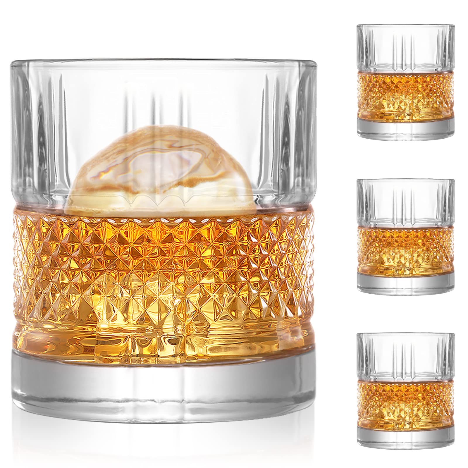 veecom Whiskey Glasses, Crystal Whiskey Glass 10oz, Set of 2 Old Fashioned Rocks Glasses, Bourbon Glass for Cocktail, Scotch, Liquor, Whiskey Gift for Men