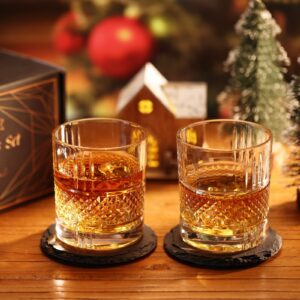 veecom Whiskey Glasses, Crystal Whiskey Glass 10oz, Set of 2 Old Fashioned Rocks Glasses, Bourbon Glass for Cocktail, Scotch, Liquor, Whiskey Gift for Men