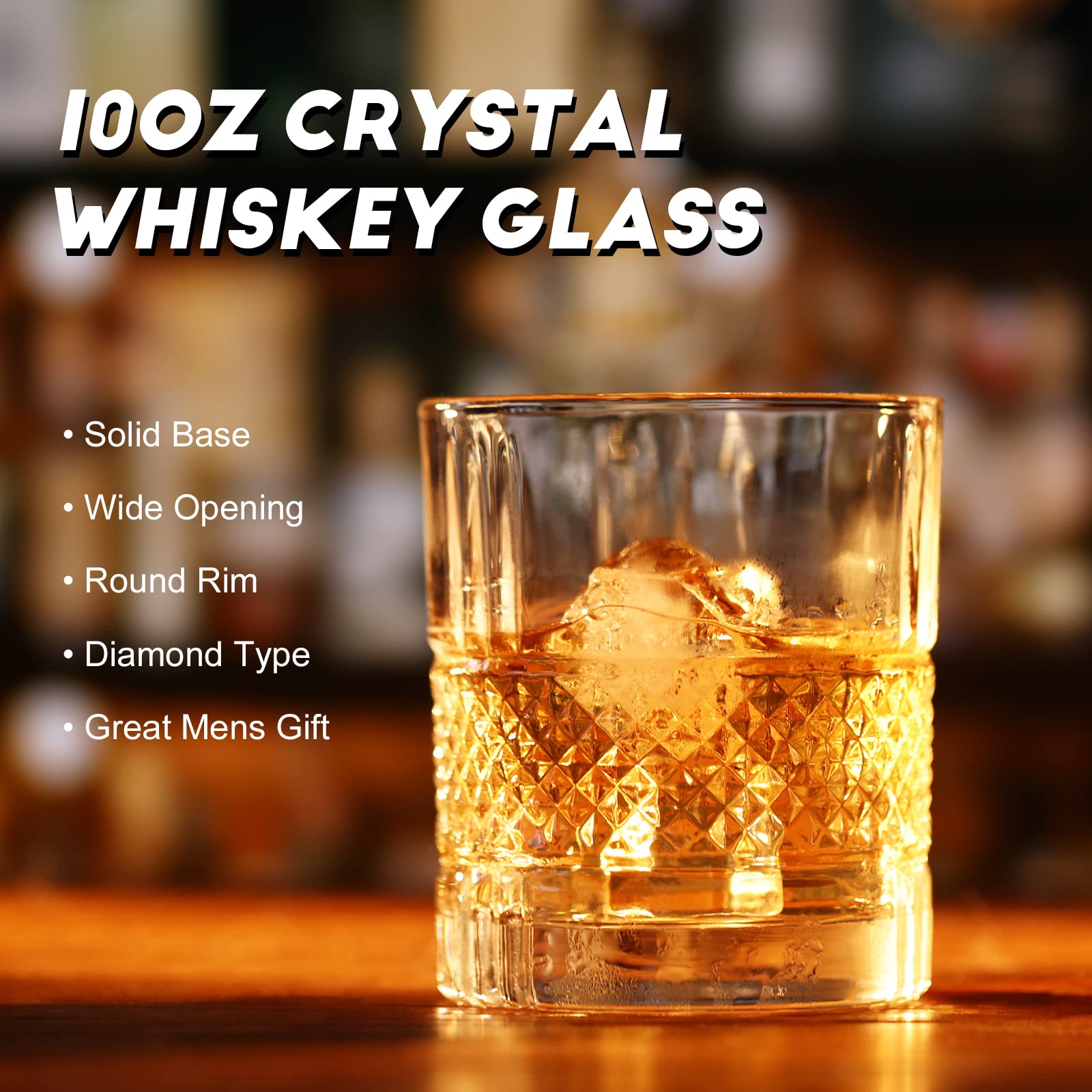 veecom Whiskey Glasses, Crystal Whiskey Glass 10oz, Set of 2 Old Fashioned Rocks Glasses, Bourbon Glass for Cocktail, Scotch, Liquor, Whiskey Gift for Men