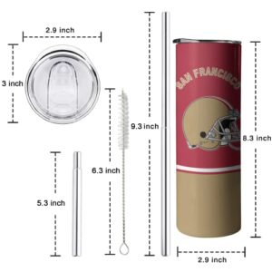 20oz Skinny Tumblers with Lid and Straws, Football Fan Gift for Reusable Travel Mug Keeps Drinks Cold & Hot Stainless Steel Insulated Tumbler