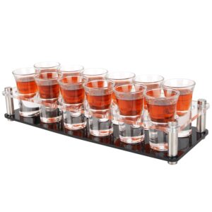 d&z 1 ounce shot glass set with tray, 12 shot glasses for tequila/vodka/whiskey/cocktail, unique and convenient serving tray - easily organize more attractive gatherings, ideal 21st birthday gifts