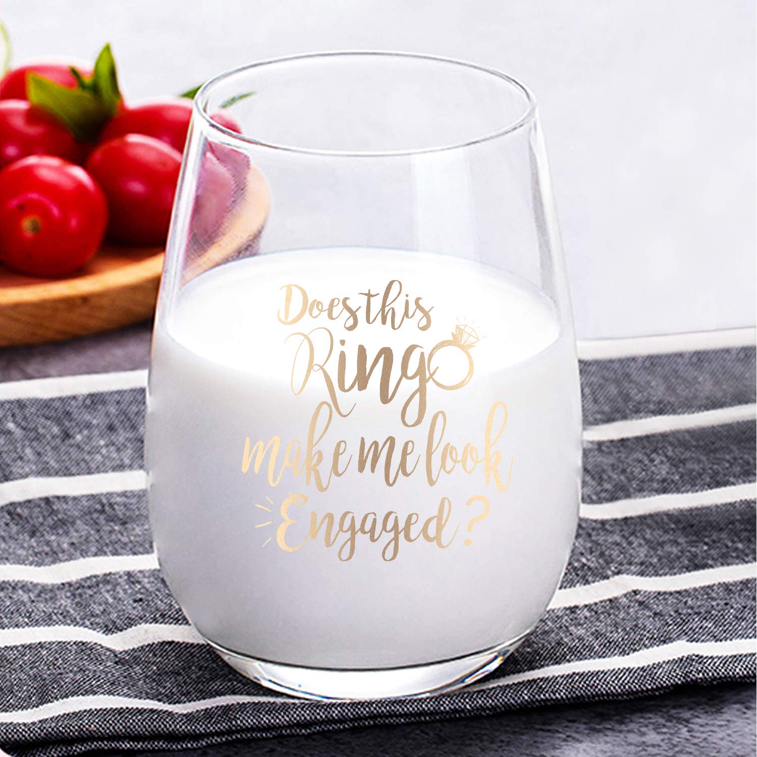 Does This Ring Make Me Look Engaged Wine Glass, Funny Engagement Gift for Women Fiance Couples, 15 Oz Stemless Wine Glass Wedding Gift Idea for Bridal Shower Bride to Be Best Friends Sisters