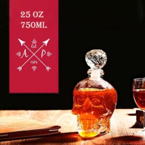 Skull Whiskey Decanter Set WEIRUIFANZHI 1 Glass Skull Skeleton Wine Bottle 25OZ & 4 Skull Glasses 2.5OZ & 4 Granite Whiskey Ice Wine Stones & 1 Ice Clip for Brandy,Vodka,Gifts,Bar and Party Decoration