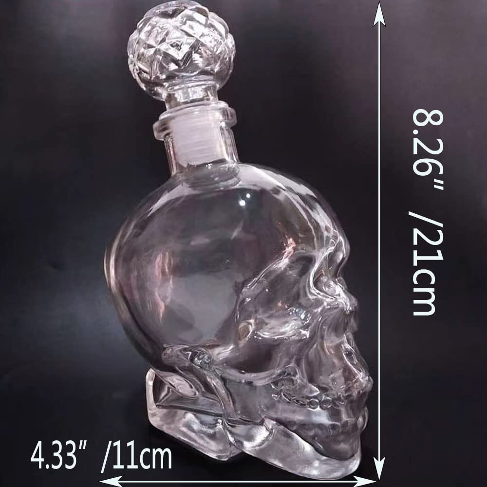 Skull Whiskey Decanter Set WEIRUIFANZHI 1 Glass Skull Skeleton Wine Bottle 25OZ & 4 Skull Glasses 2.5OZ & 4 Granite Whiskey Ice Wine Stones & 1 Ice Clip for Brandy,Vodka,Gifts,Bar and Party Decoration