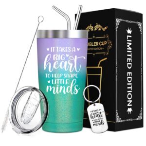 spenmeta teacher gifts - teacher appreciation gifts for women - teacher christmas gifts - it takes a big heart to shape little minds, 20oz funny teacher tumbler cup