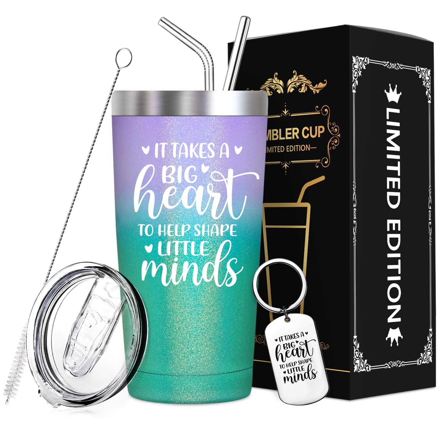 SpenMeta Teacher Gifts - Teacher Appreciation Gifts for Women - Teacher Christmas Gifts - It Takes a Big Heart to Shape Little Minds, 20oz Funny Teacher Tumbler Cup