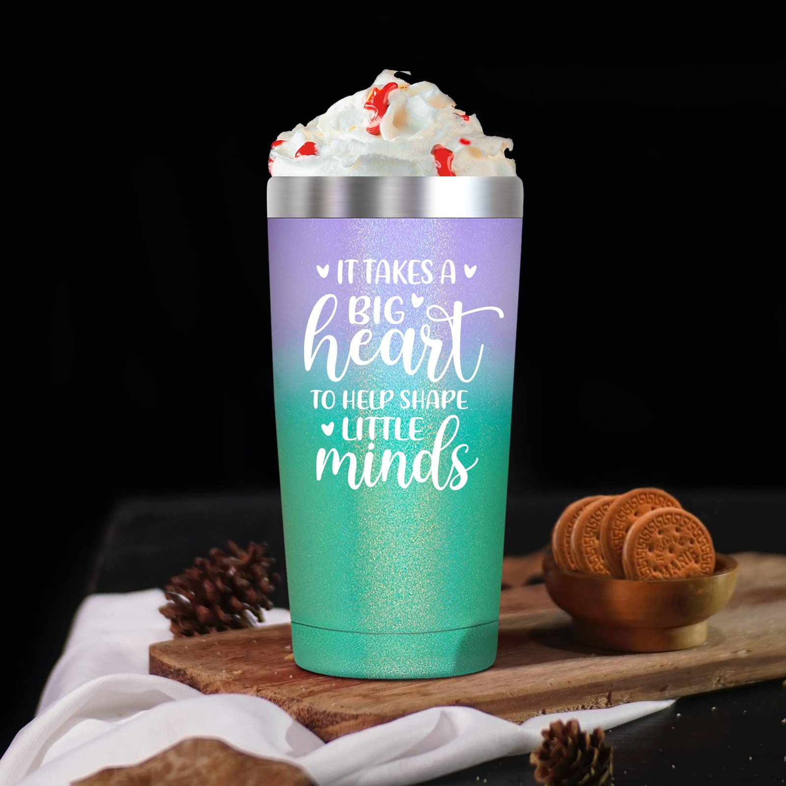 SpenMeta Teacher Gifts - Teacher Appreciation Gifts for Women - Teacher Christmas Gifts - It Takes a Big Heart to Shape Little Minds, 20oz Funny Teacher Tumbler Cup