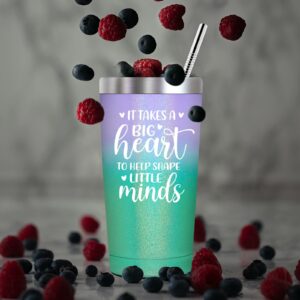 SpenMeta Teacher Gifts - Teacher Appreciation Gifts for Women - Teacher Christmas Gifts - It Takes a Big Heart to Shape Little Minds, 20oz Funny Teacher Tumbler Cup