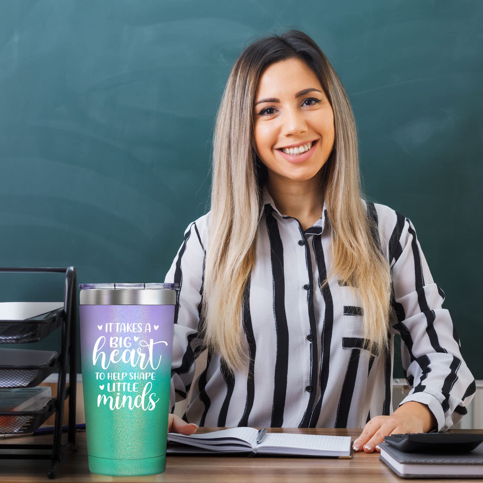 SpenMeta Teacher Gifts - Teacher Appreciation Gifts for Women - Teacher Christmas Gifts - It Takes a Big Heart to Shape Little Minds, 20oz Funny Teacher Tumbler Cup