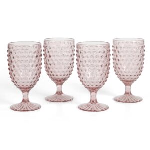 martha stewart chauncey 4-pack 14.2 oz hobnail handmade glass goblet - pink