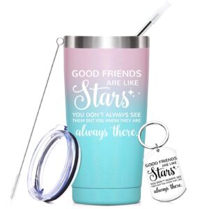 smitworld good friends are like stars, christmas birthday gifts for women friends, girlfriend, mom, sisters, sometimes she is alone, this is her reminder, cute mug tumbler cup 20 oz with a keychain