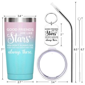 SMITWORLD Good Friends Are Like Stars, Christmas Birthday Gifts for Women Friends, Girlfriend, Mom, Sisters, Sometimes She is Alone, This is Her Reminder, Cute Mug Tumbler Cup 20 oz with A Keychain