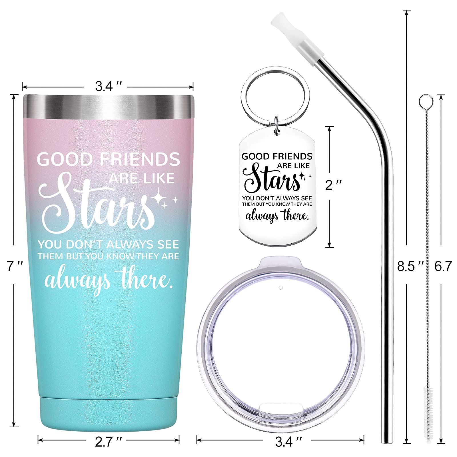 SMITWORLD Good Friends Are Like Stars, Christmas Birthday Gifts for Women Friends, Girlfriend, Mom, Sisters, Sometimes She is Alone, This is Her Reminder, Cute Mug Tumbler Cup 20 oz with A Keychain